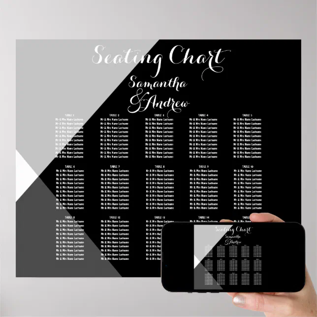 Modern black white triangles table seating chart | Zazzle