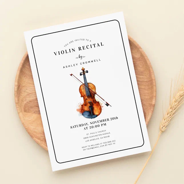 Modern Black & White Violin Recital Invitation | Zazzle