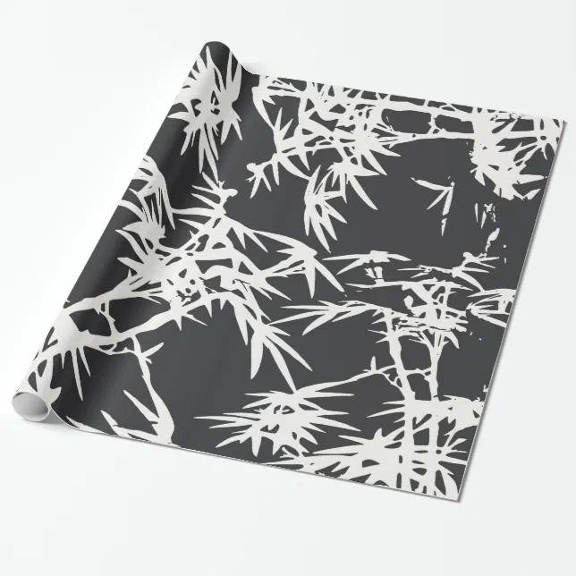 Modern black white watercolor bamboo plant pattern wrapping paper | Zazzle