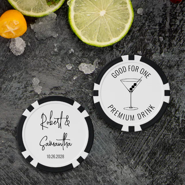 Modern Black White Wedding Drink Cocktail Bar Poker Chips | Zazzle