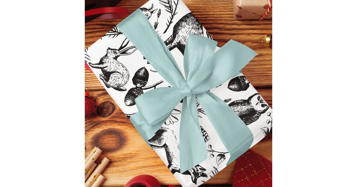 Modern Black & White Woodland Animals Hand-Drawn Wrapping Paper | Zazzle