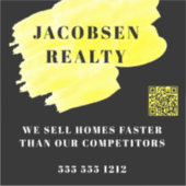 Modern Black Yellow Business QR Code Marketing Sticker | Zazzle