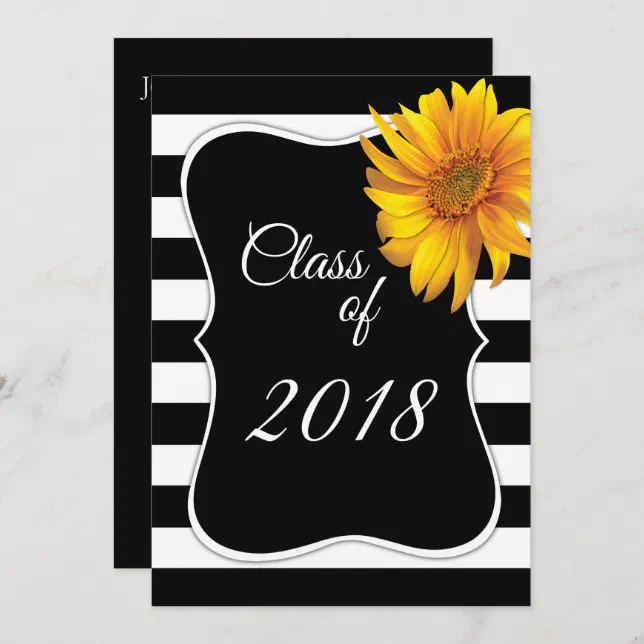 Modern BlackWhite Stripe Sunflower 2018 Graduation Invitation | Zazzle
