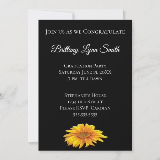 Modern BlackWhite Stripe Sunflower 2018 Graduation Invitation | Zazzle