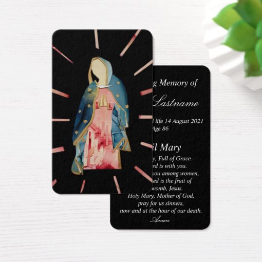 Modern Blessed Mother In Memory Prayer Card | Zazzle