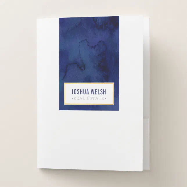 MODERN BLOCK LOGO masculine dark blue watercolor Pocket Folder | Zazzle