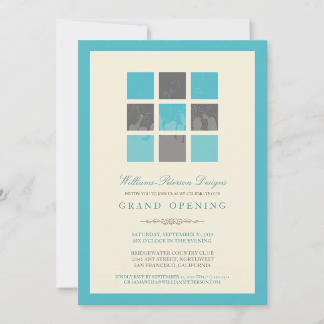 Modern Blocks Grand Opening Invitation (aqua) | Zazzle