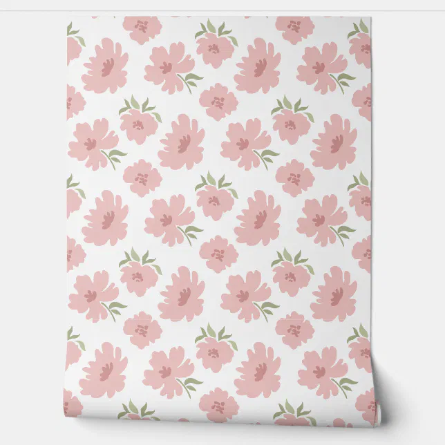 Modern Blooms Dusty Rose Nursery Kids Room Wallpaper | Zazzle