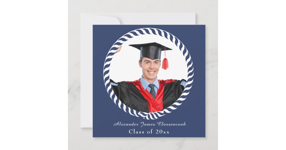 Modern Blue 1 Photo Graduation announcement card | Zazzle