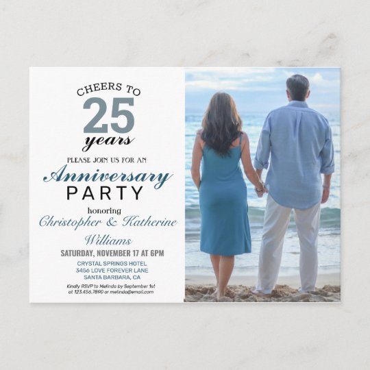 Modern Blue 25th Silver Wedding Anniversary Invite | Zazzle.com