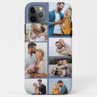 Modern Blue 7 Photo Collage Case-Mate iPhone Case | Zazzle