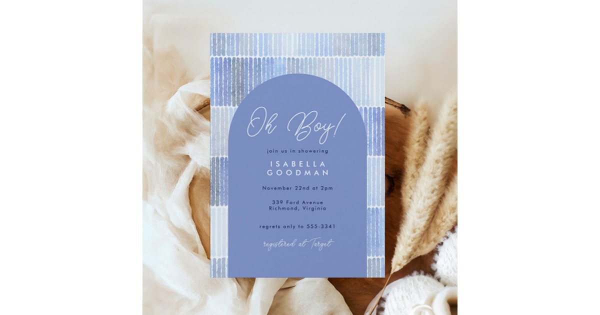 Modern Blue Abstract Arch Boy Baby Shower Invitation | Zazzle