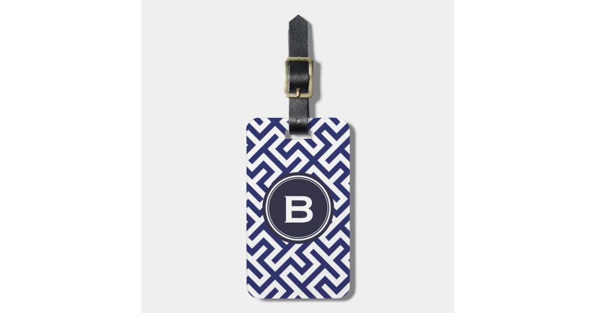 Modern blue abstract geometric patterns monogram luggage tag | Zazzle