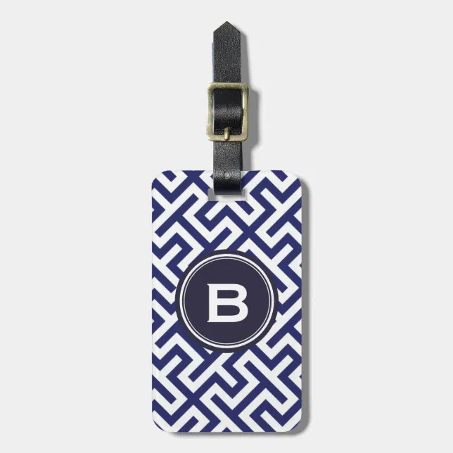 Modern blue abstract geometric patterns monogram luggage tag | Zazzle
