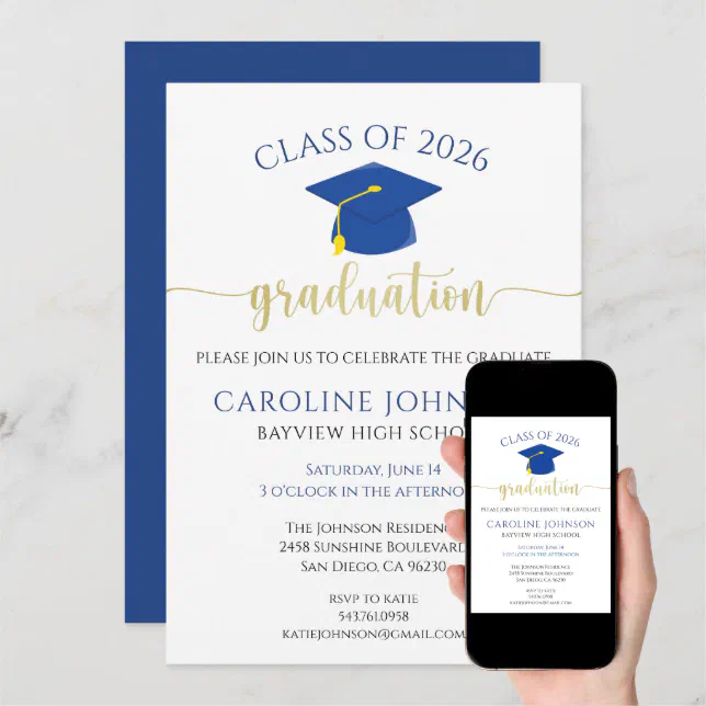 Modern Blue and Gold Graduation Party Invitation | Zazzle