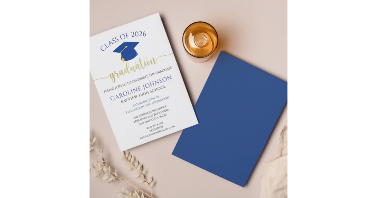 Modern Blue and Gold Graduation Party Invitation | Zazzle
