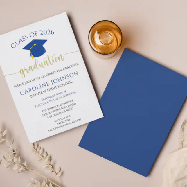 Modern Blue and Gold Graduation Party Invitation | Zazzle