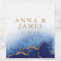 Modern Blue and Gold Watercolor Wine Labels | Zazzle