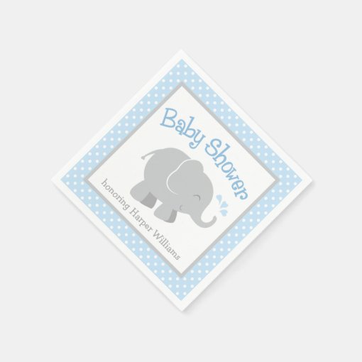 Modern Blue and Gray Elephant Boy Baby Shower Paper Napkins | Zazzle