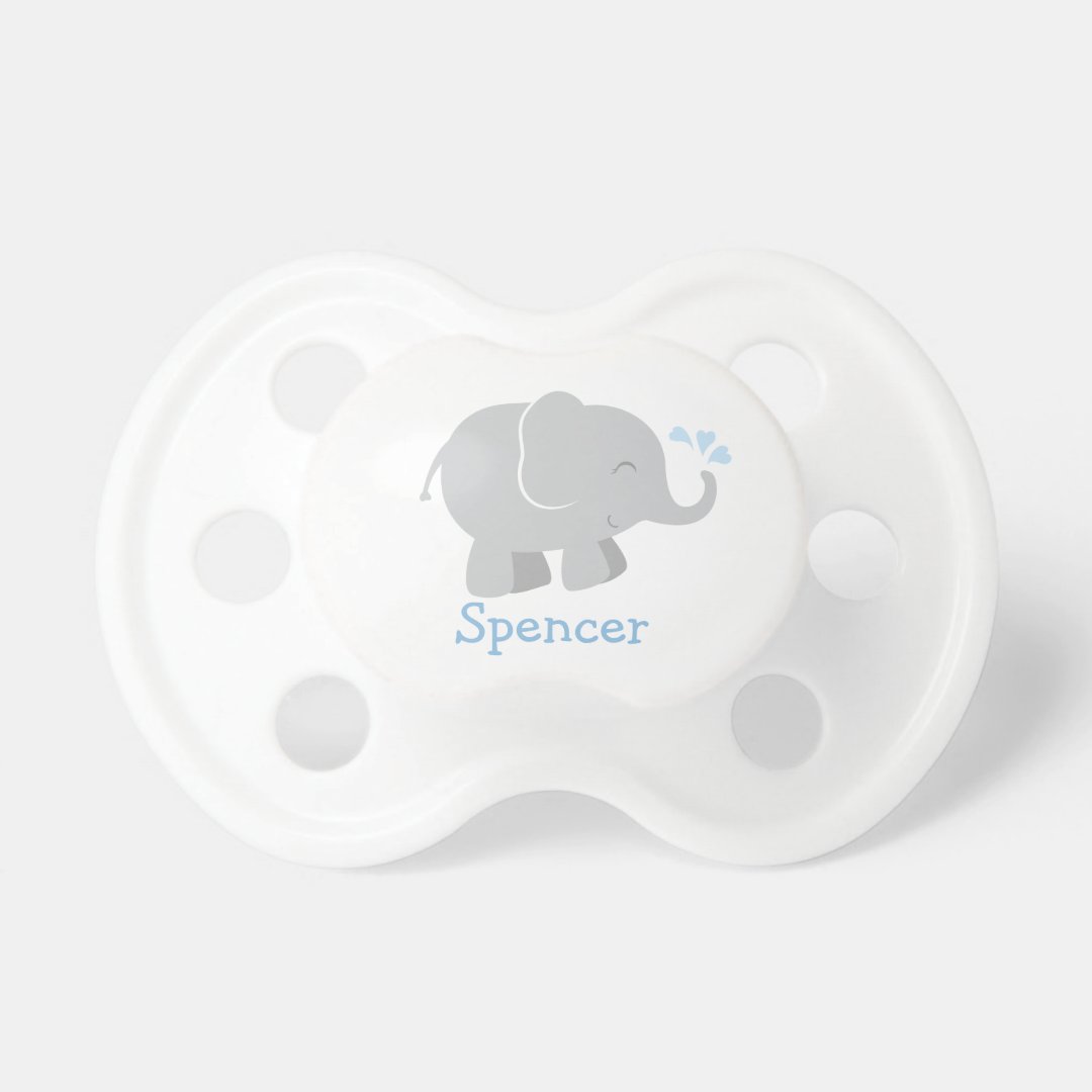 Modern Blue and Gray Elephant Custom Monogram Pacifier | Zazzle