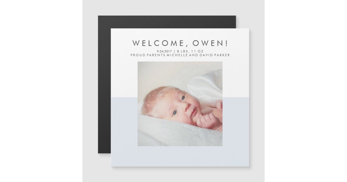 Modern Blue and White Birth Announcement | Photo | Zazzle