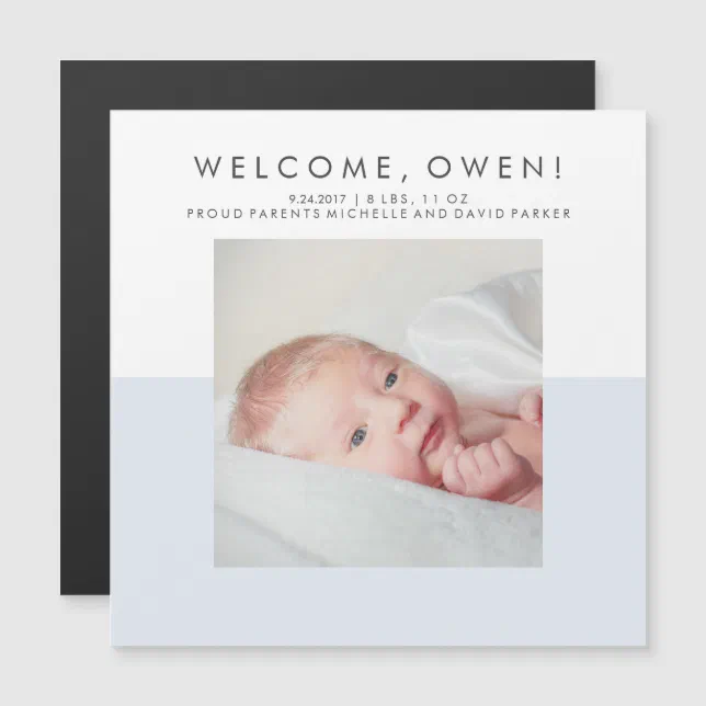 Modern Blue and White Birth Announcement | Photo | Zazzle