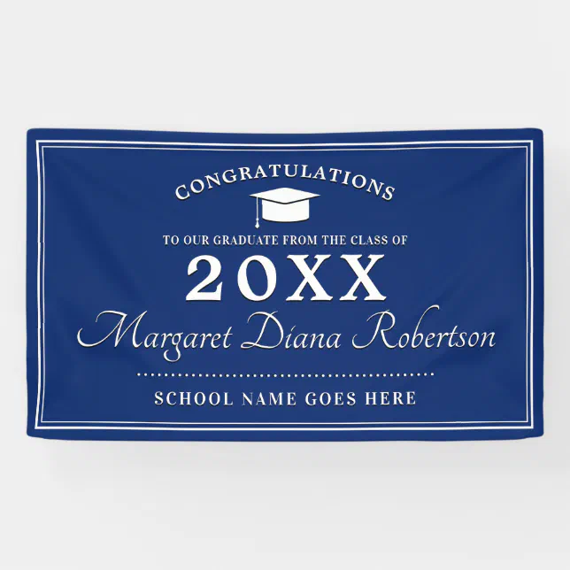 Modern Blue and White Graduation Banner | Zazzle