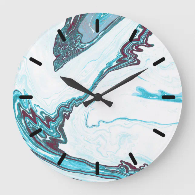 Modern blue and white marble stone large clock | Zazzle