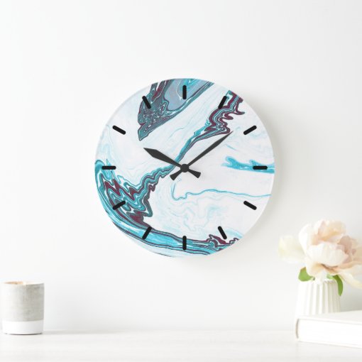 Modern blue and white marble stone large clock | Zazzle