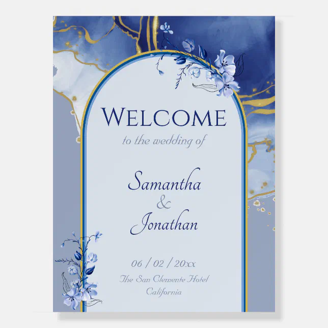 Modern Blue Aqua Marble Wedding Welcome Sign | Zazzle