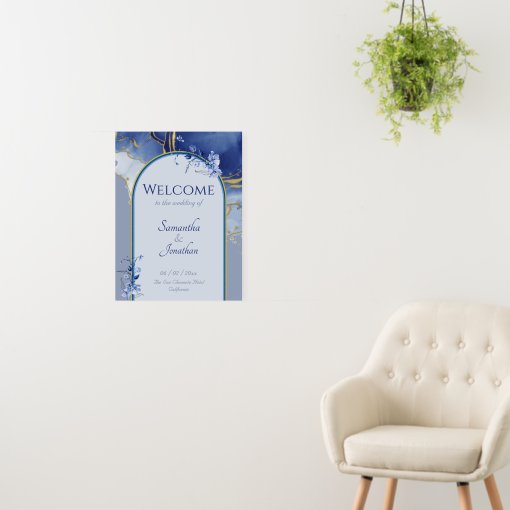Modern Blue Aqua Marble Wedding Welcome Sign | Zazzle