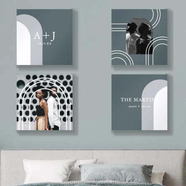 Modern Blue Arch Photo Monogram Wedding Acrylic Photo Tile | Zazzle