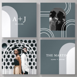 Modern Blue Arch Photo Monogram Wedding Acrylic Photo Tile | Zazzle