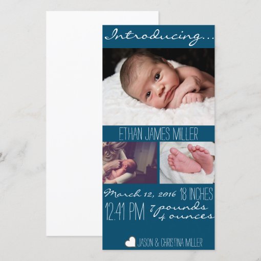 Modern Blue Baby Birth Announcement Photo Card | Zazzle