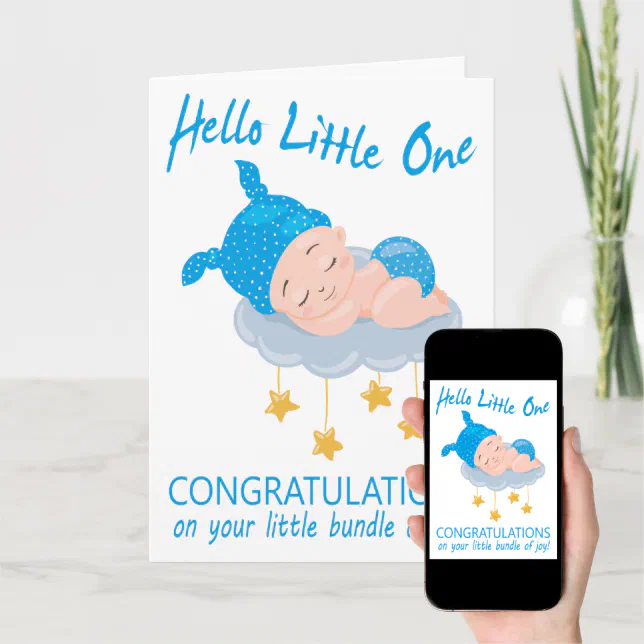 Modern Blue Baby Boy I New Baby Congratulations Card | Zazzle