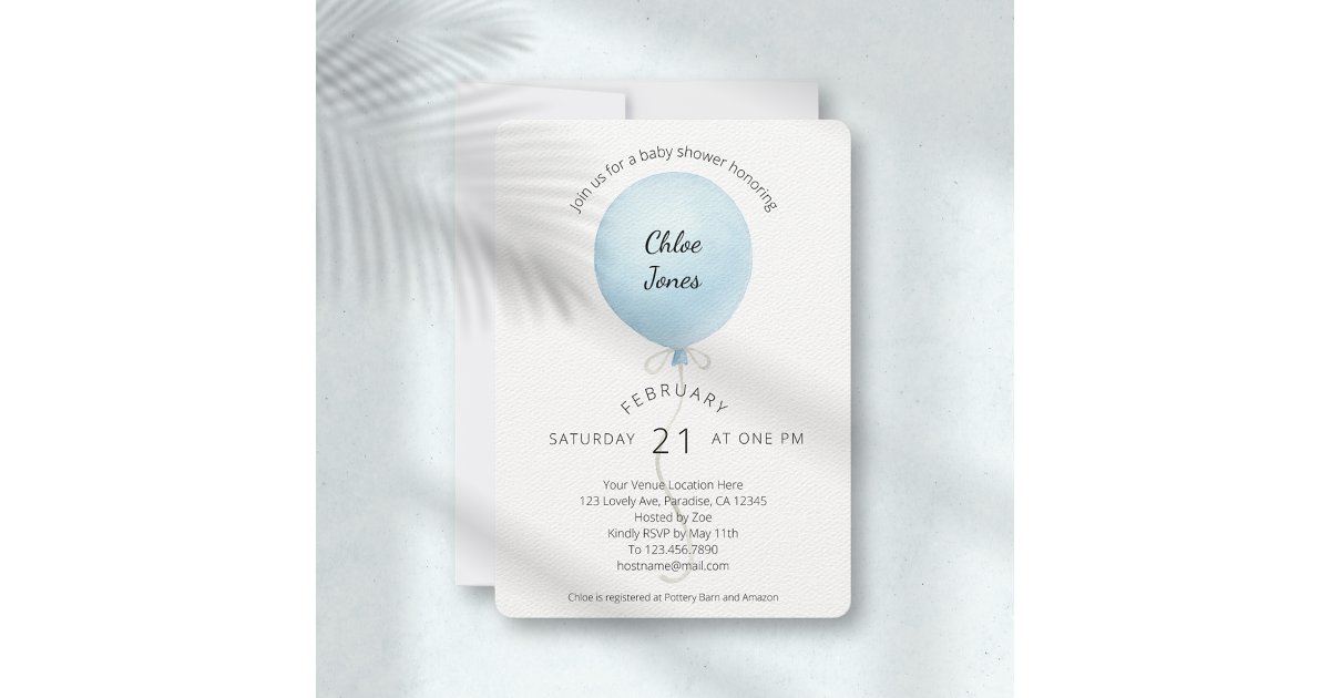 Modern Blue Balloon Baby Shower Invitation | Zazzle