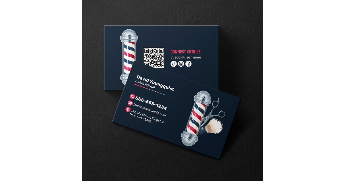 Modern Blue Barbershop Hairdresser Stylist QR code Business Card | Zazzle