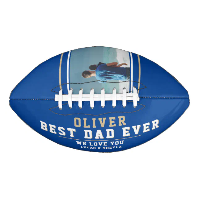 Modern Blue Best Dad Ever Father`s Day Photo Football | Zazzle