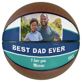 Modern Blue Best Dad Ever Photo Father Basketball | Zazzle