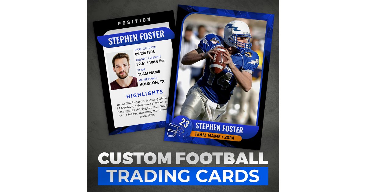 Modern Blue & Black Football Trading Card | Zazzle