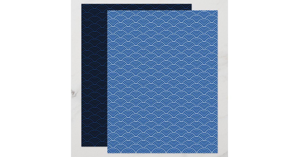Modern Blue Black Japanese Wave Scrapbook Paper | Zazzle