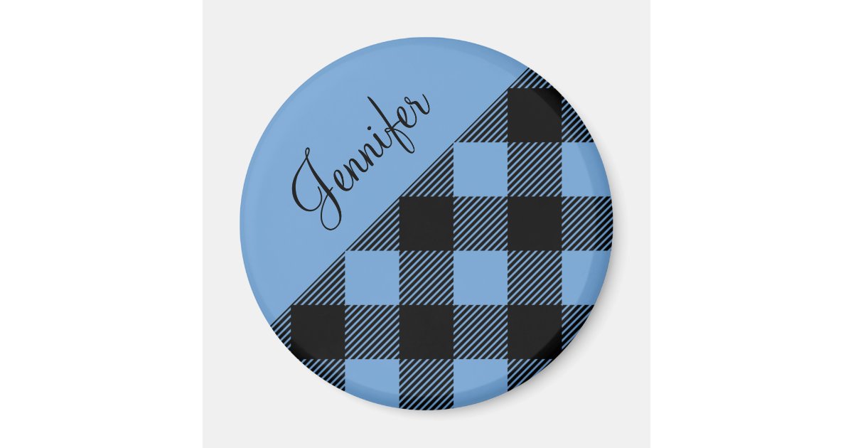 Modern Blue Buffalo Plaid Name Magnet | Zazzle