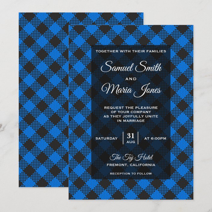 Modern Blue Buffalo Plaid Wedding Invitation | Zazzle.com