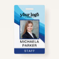 Modern Blue Business Logo Employee Photo ID Badge | Zazzle