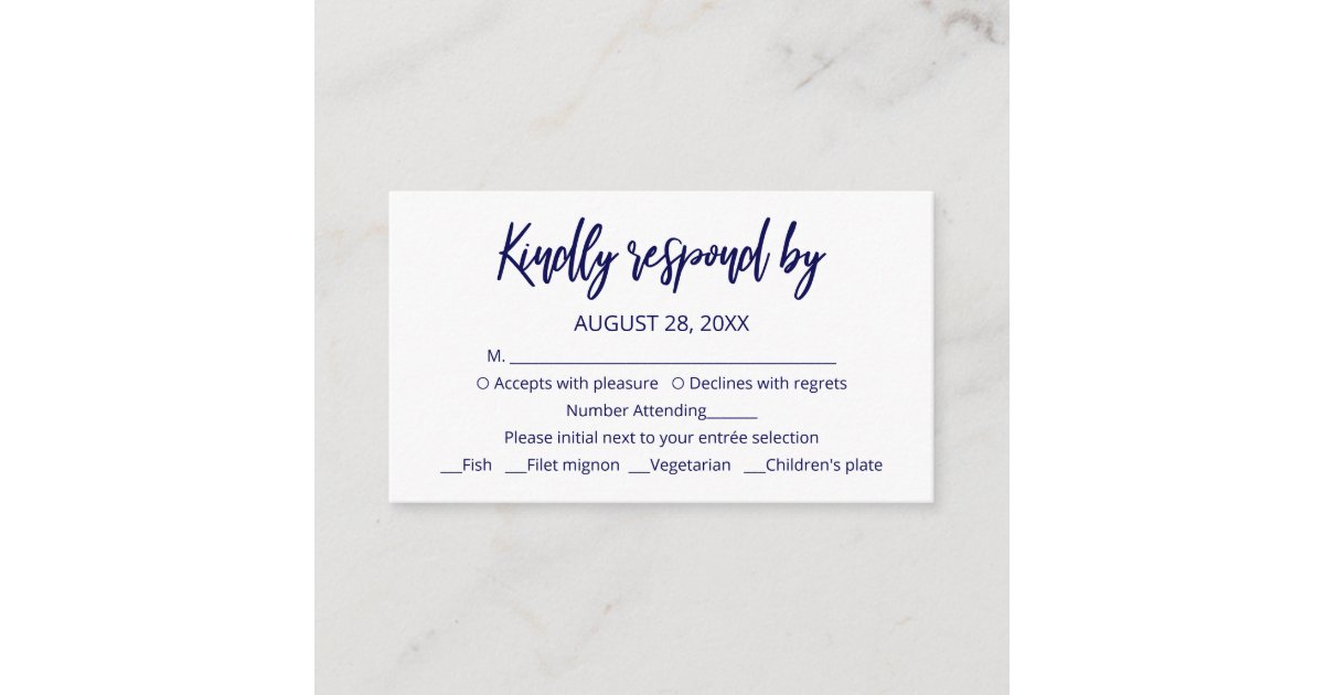 Modern Blue Calligraphy RSVP Response Enclosure Card | Zazzle