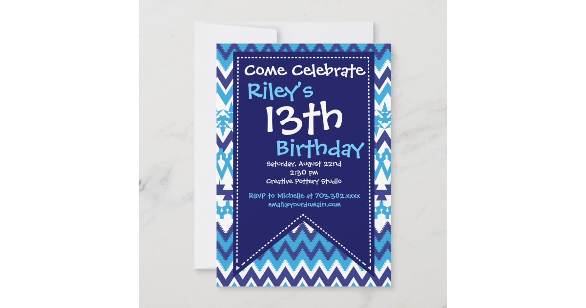 Modern Blue Chevron Birthday Party Invitations | Zazzle