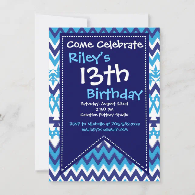 Modern Blue Chevron Birthday Party Invitations | Zazzle