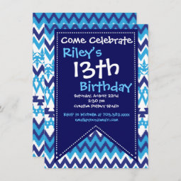 Modern Blue Chevron Birthday Party Invitations | Zazzle