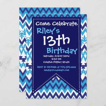 Modern Blue Chevron Birthday Party Invitations | Zazzle