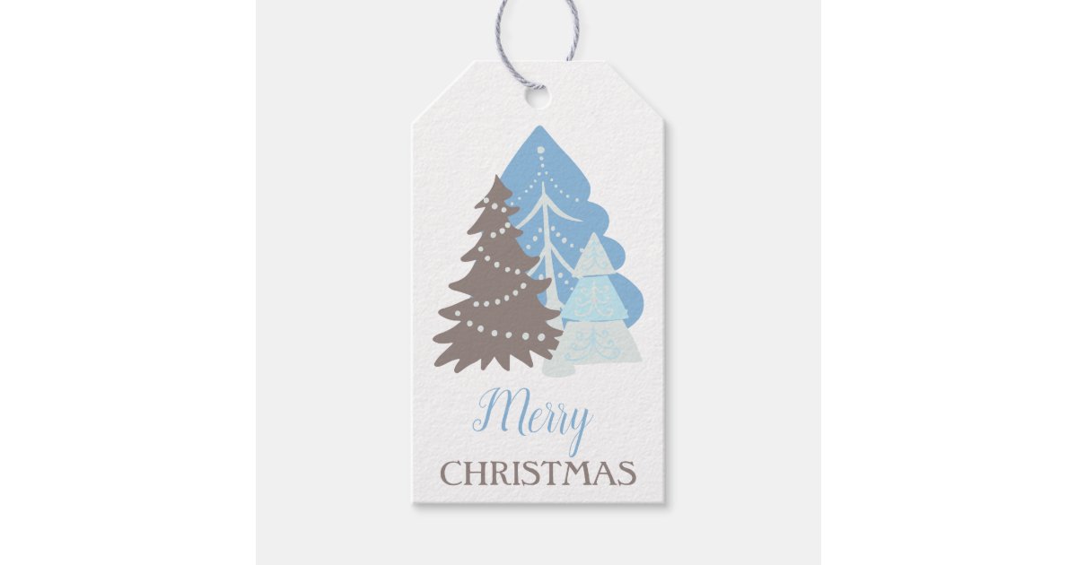 Modern Blue Christmas Trees Holiday Christmas Gift Tags | Zazzle